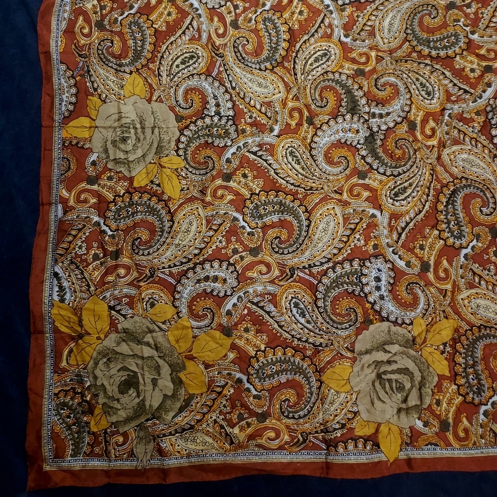 Large 70's Silk Floral Paisley Wagon Scarf - Gem